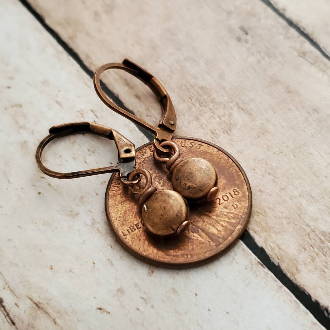 Tiny Copper Disc Earrings: Minimalist Dangle Earrings - Etsy