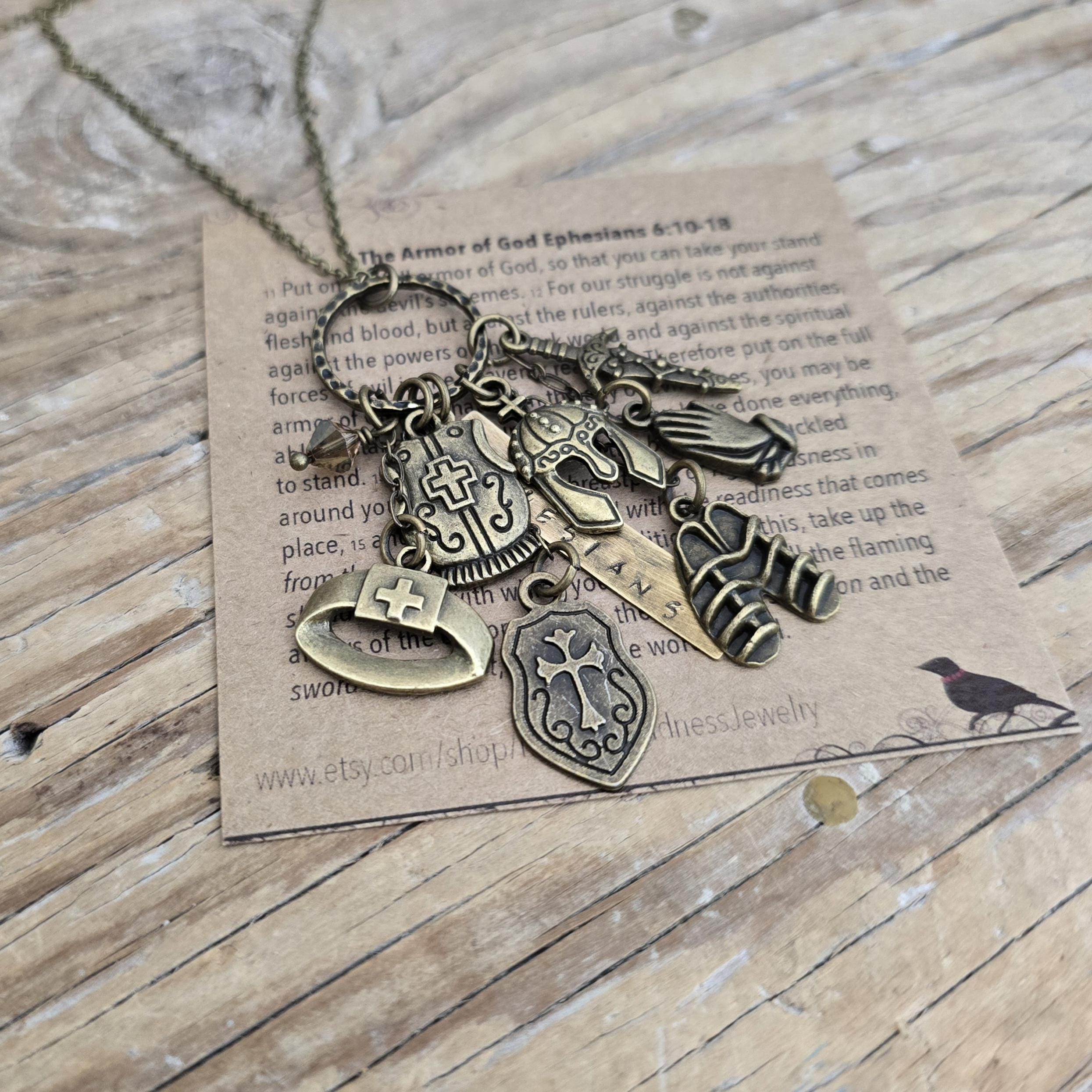 Armor of God Necklace: Bronze Scripture Pendant, Ephesians Charm ...