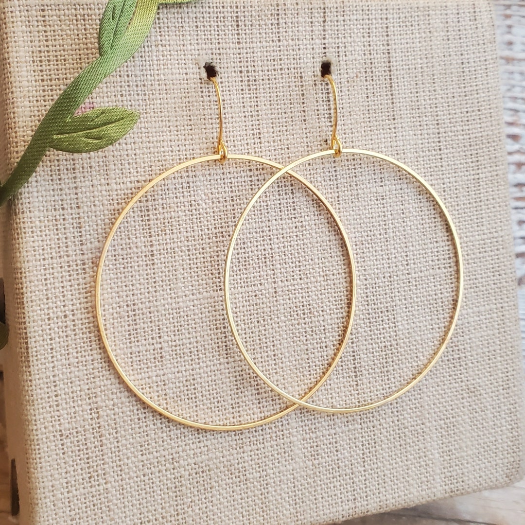 Golden Brass Hoop Earrings, 2 Inch Gold Hoop Earrings, Gold Stainless ...