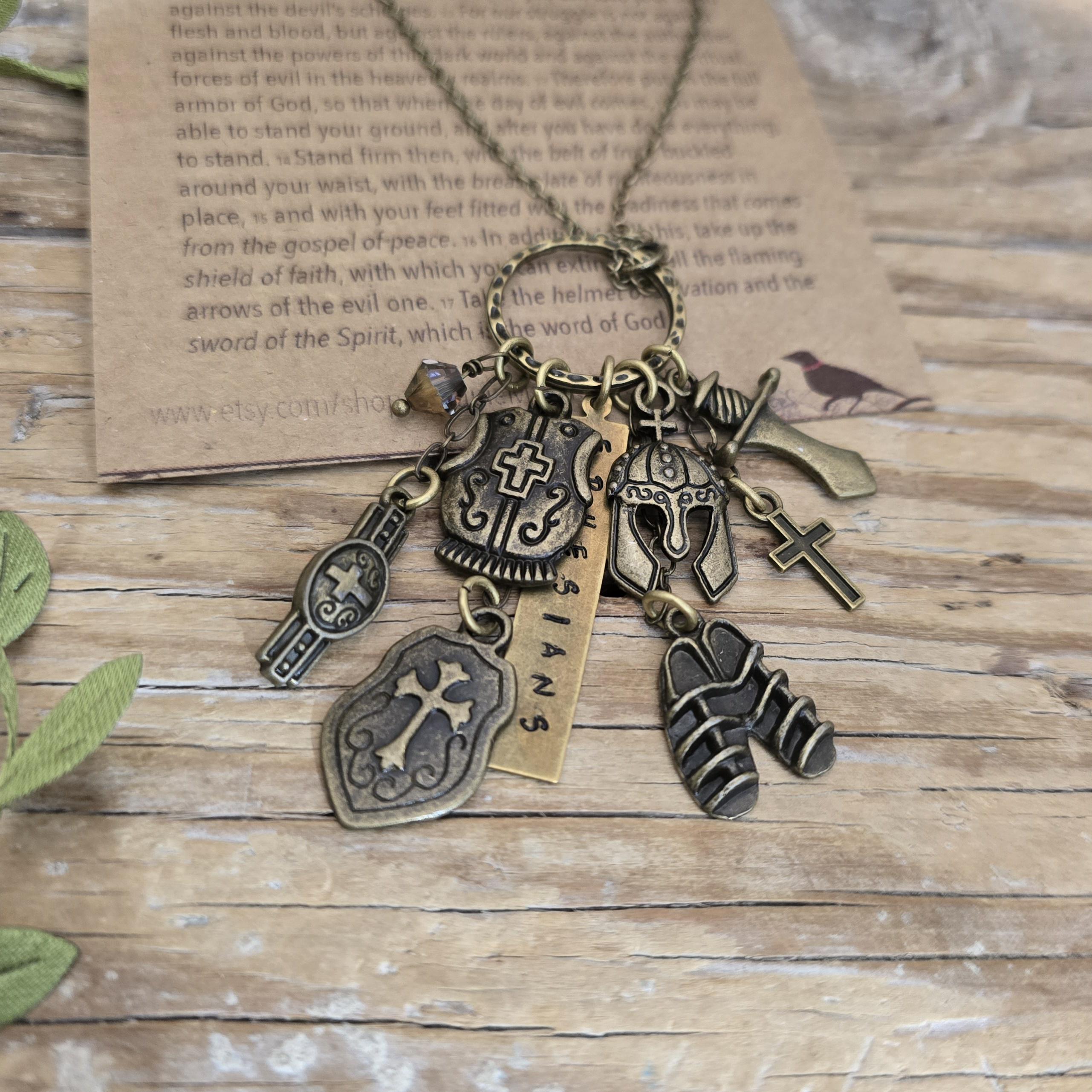 Armor of God Necklace: Bronze Scripture Pendant, Ephesians Charm ...