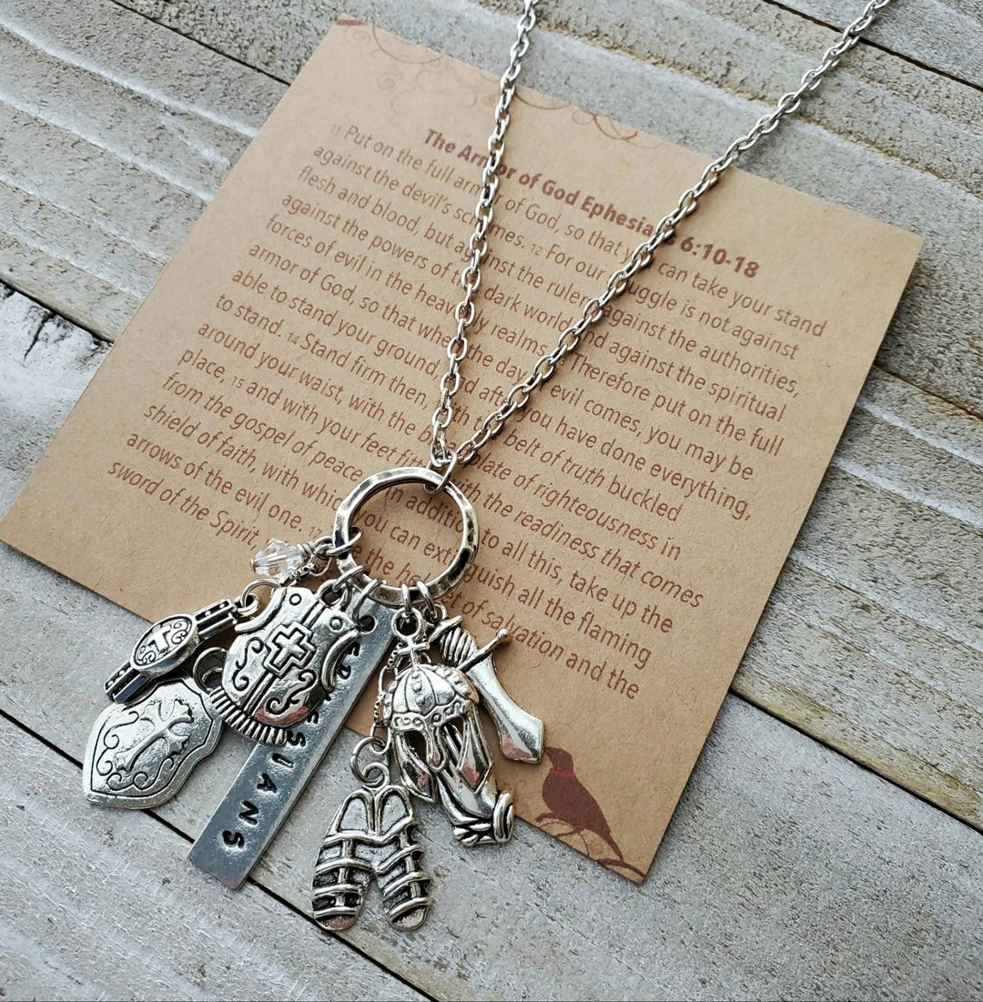 Armor of God Charm Cluster Pendant: Silver Ephesians Charm Necklace - Etsy