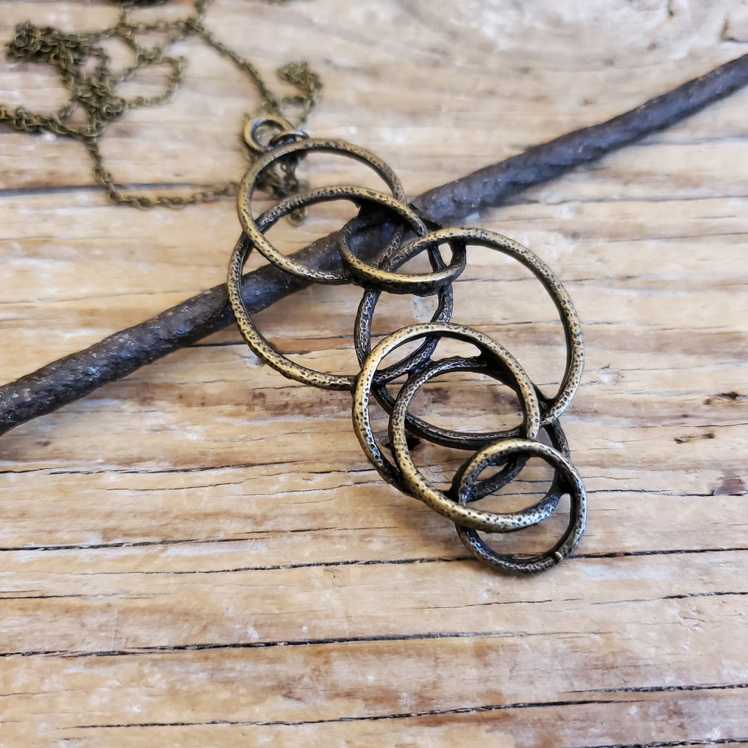 Long Boho Antiqued Brass Ring Necklace - Steampunk Layering Pendant - Etsy