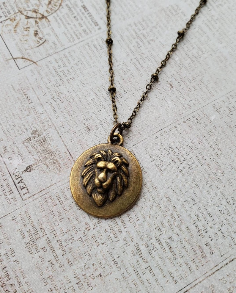 Antiqued Brass Lion Pendant Necklace Lion Mane Necklace - Etsy