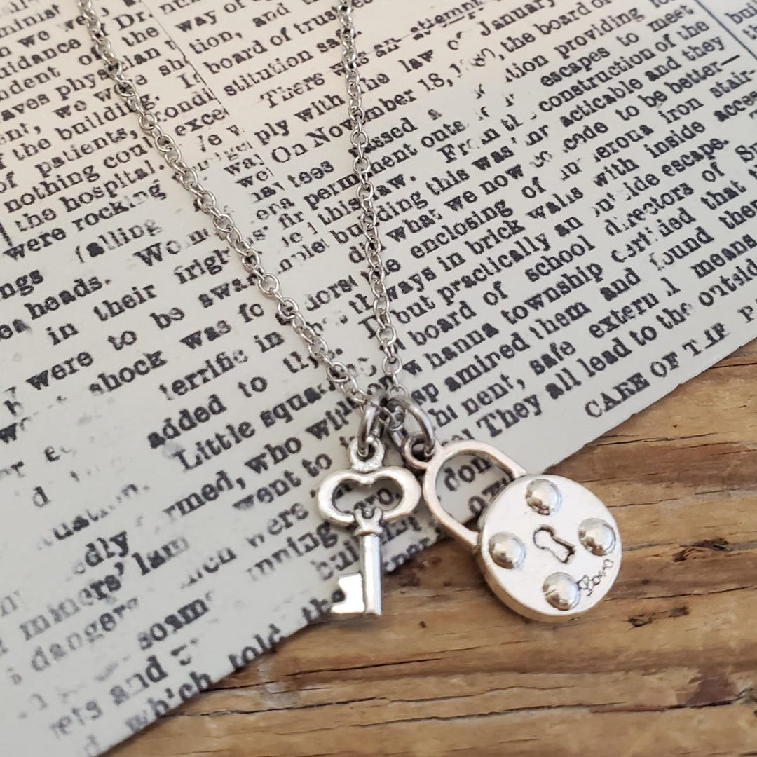 Boho Lock and Key Pendant Necklace in Antiqued Silver, Key and Lock ...