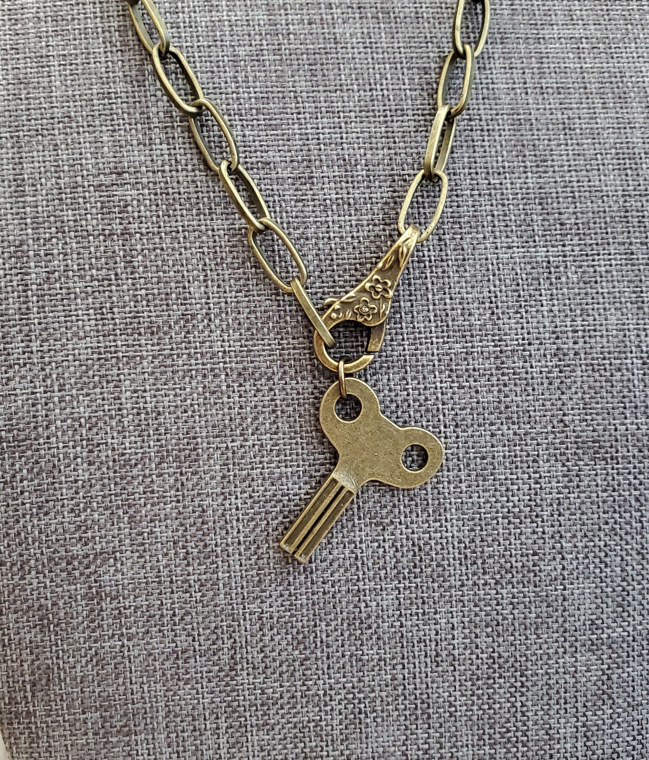 Antiqued Brass Paperclip Chain Necklace: Front Clasp, Optional Pendant ...