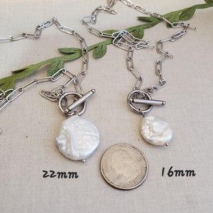White Coin Pearl Toggle Front Pendant Necklace: Stainless Steel ...