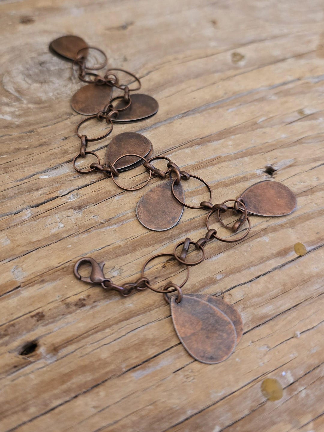 Rustic Antiqued Copper Dangle Teardrop Charm Bracelet, Fun Rustic ...