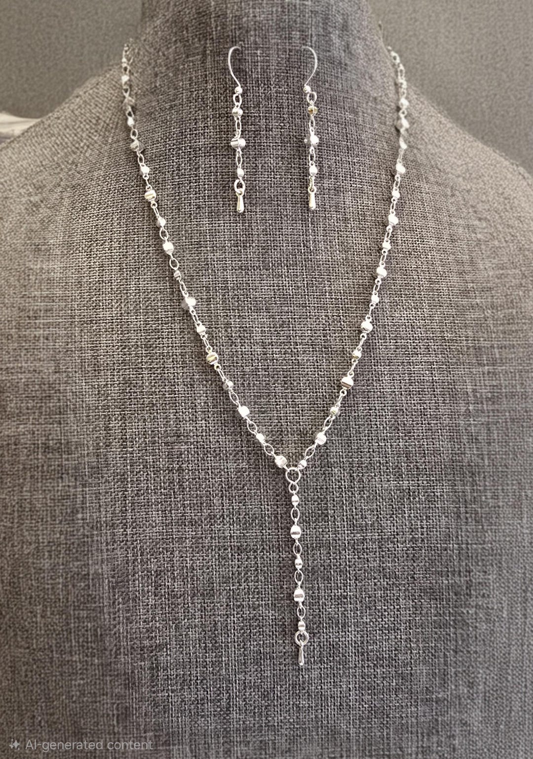 Silver Y Necklace and Earrings: Knotted Silver Pendant, Layering Chain ...