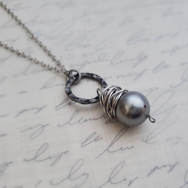 Grey Pearl Pendant - Etsy