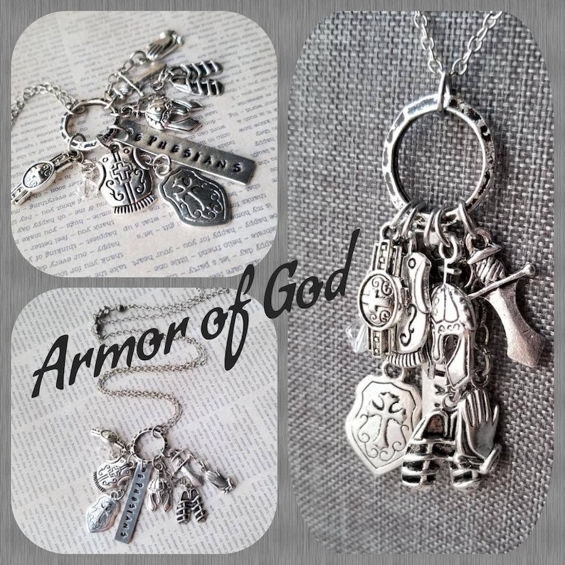 Armor of God Charm Cluster Pendant: Silver Ephesians Charm Necklace - Etsy
