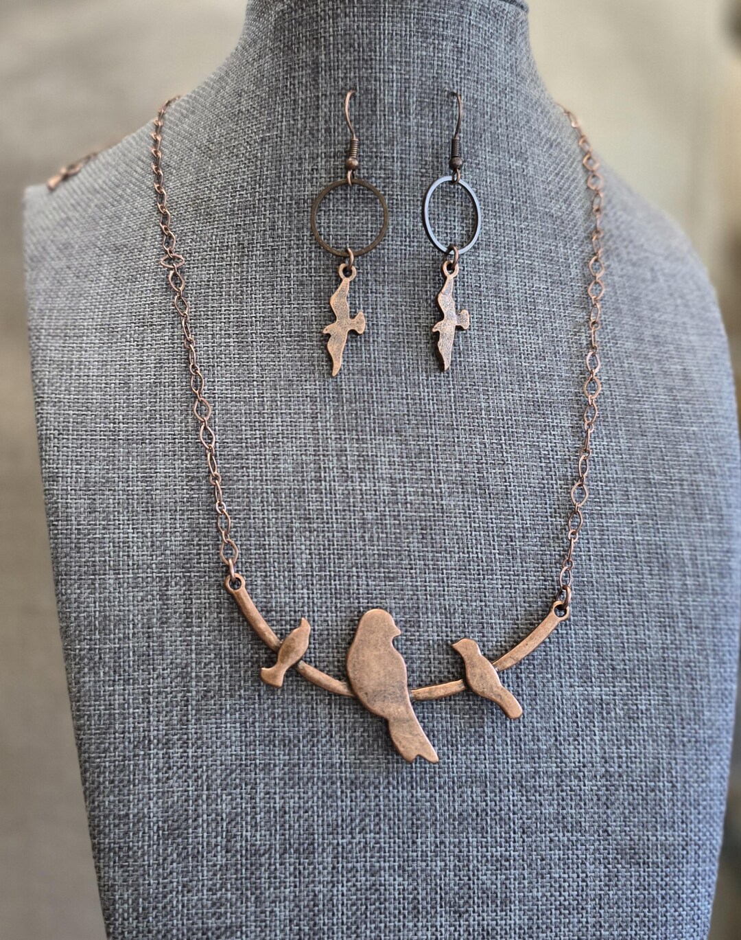 Copper Momma and Baby Birds Bar Pendant Necklace, Copper Bird Pendant ...
