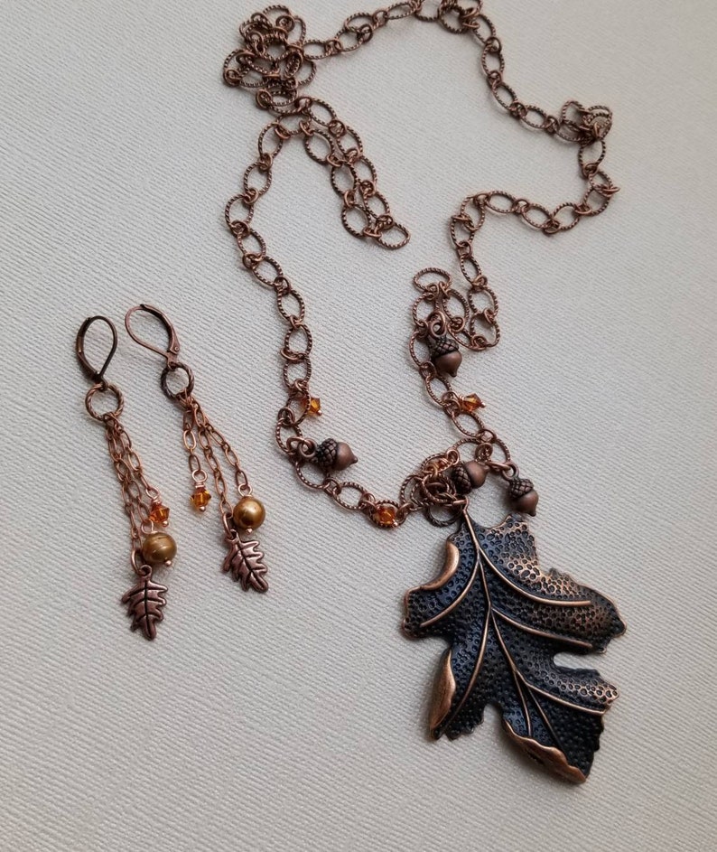 Rustic Copper Oak Leaf and Acorn Pendant Necklace Copper Leaf - Etsy