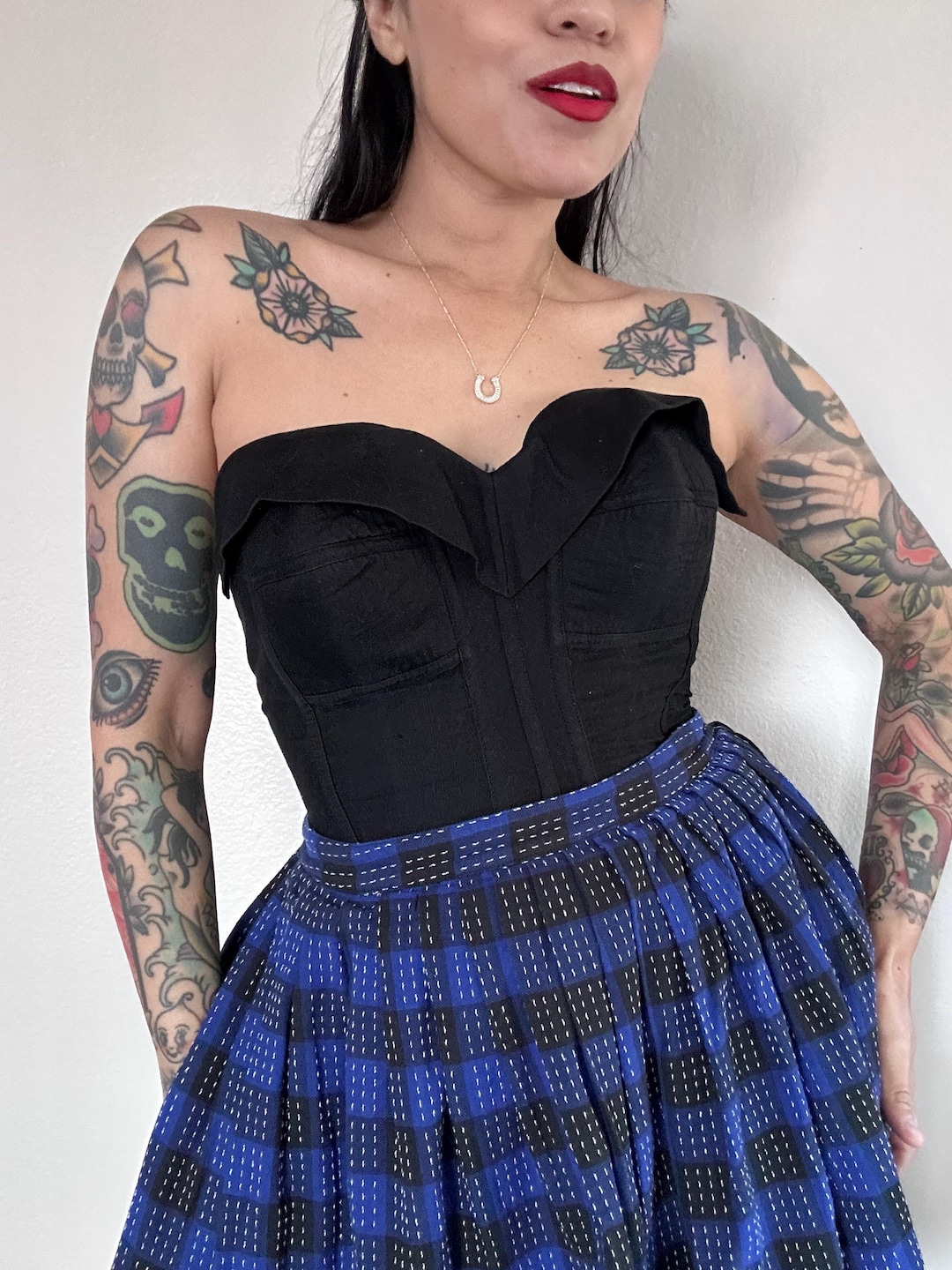 1950s Black Bustier Top, 1950s Sun Top, 50s Black Longline Bustier, Pin ...