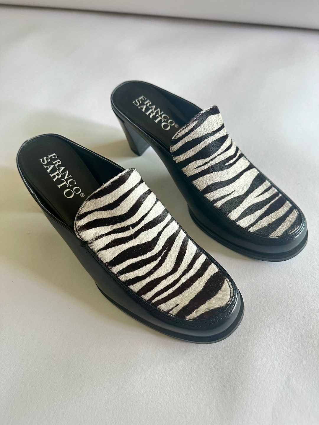 1990s-y2k Zebra Print Mules, 90s-y2k Leather Heels, Leather Mules ...