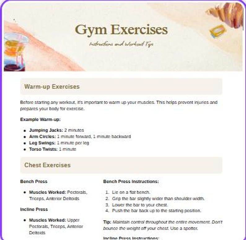 Gym Exercises for Beginners Guide - Etsy