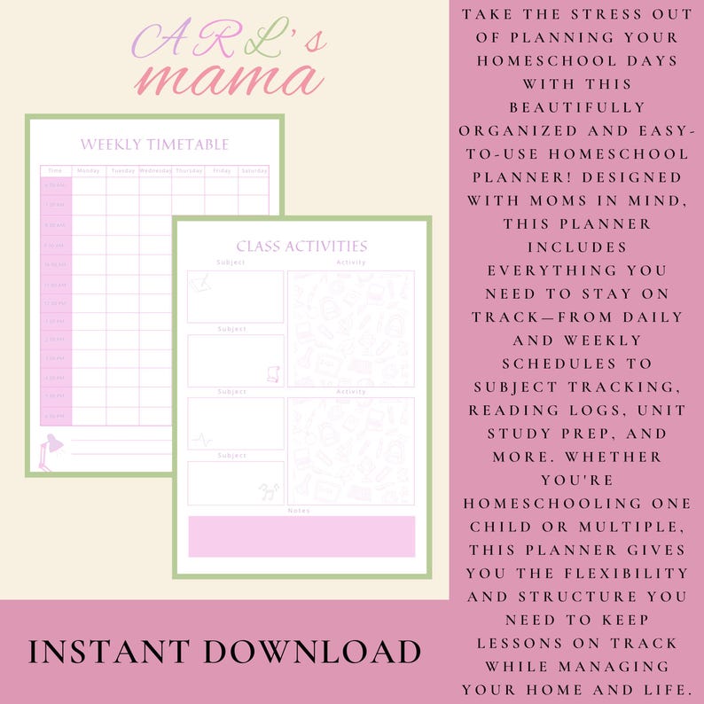 Homeschool Planner Printable | Lesson Plans, Weekly Schedule, Reading ...