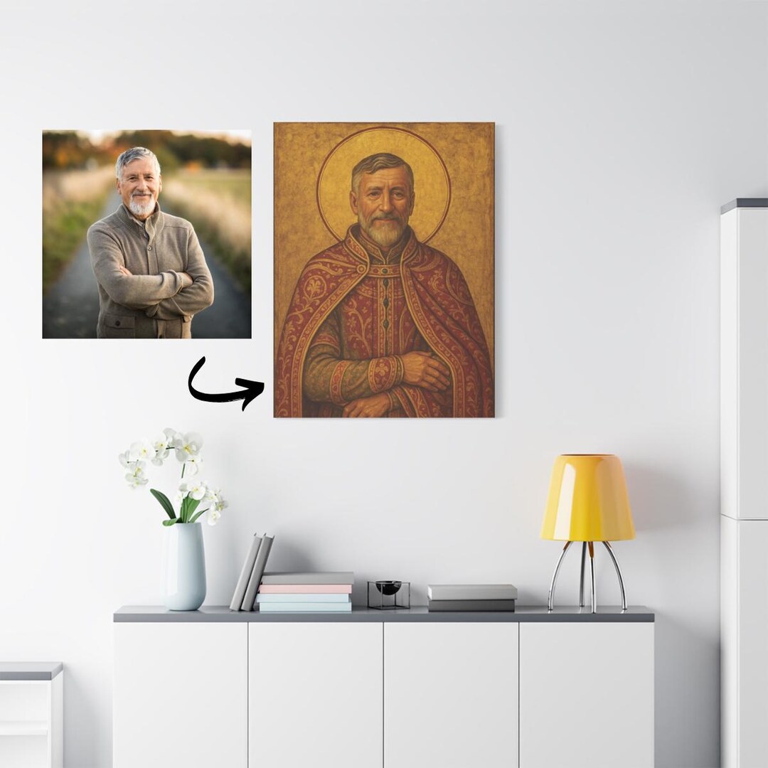 Custom Byzantine Icon Portrait: Gold Halo Christian Canvas Print - Etsy
