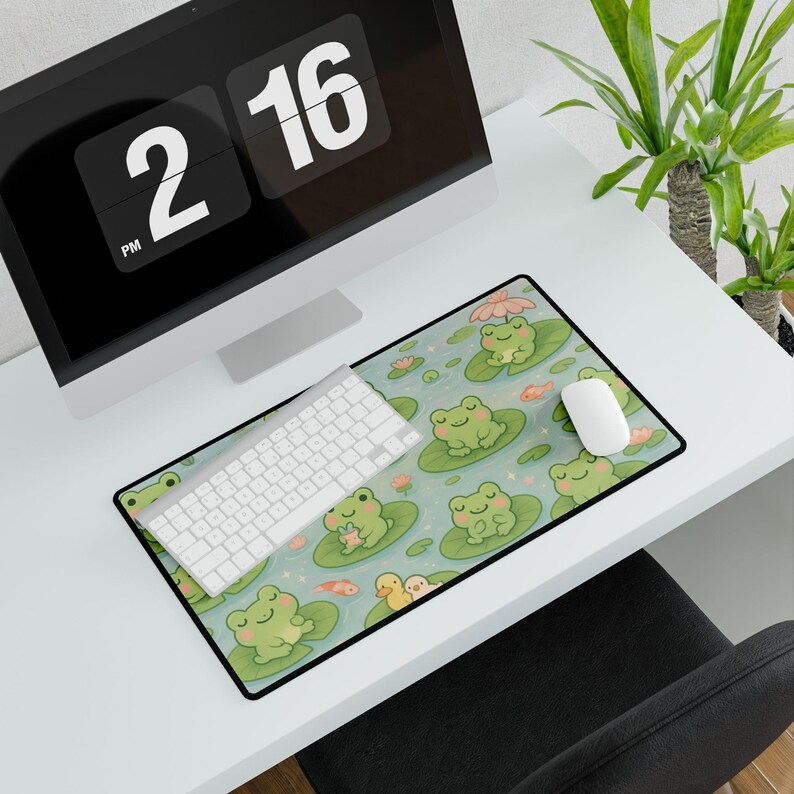 Kawaii Frog Desk Pad XL Pastel Lily Pad Desk Mat With Cute Frog Pattern ...