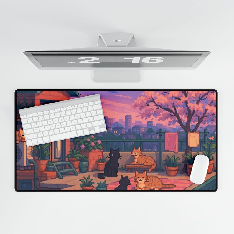 Pixel Art Cat Desk Mat: Tokyo Rooftop Gaming Decor - Etsy Australia