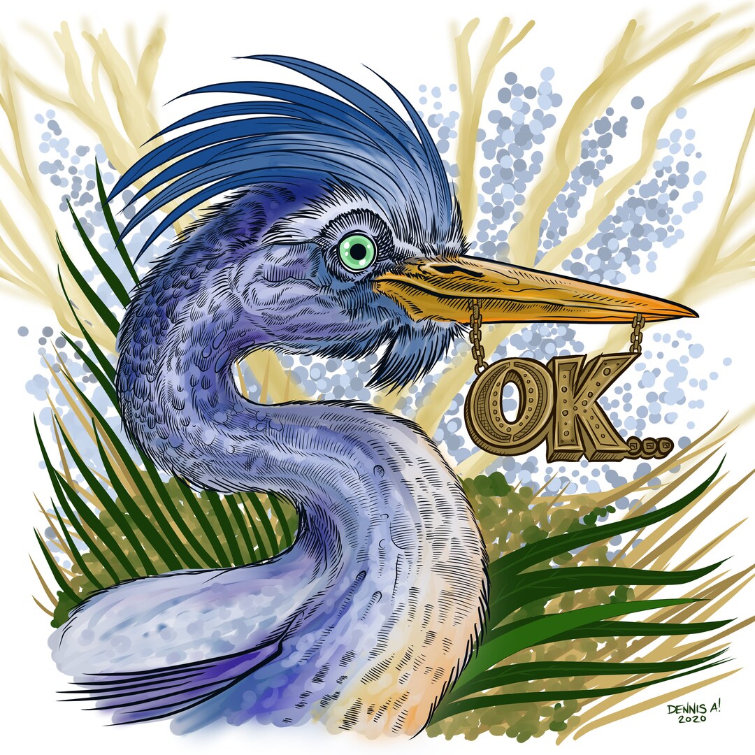 Skeptical Heron Wildlife Fantasy Art PRINT by Illustrator Dennis A ...