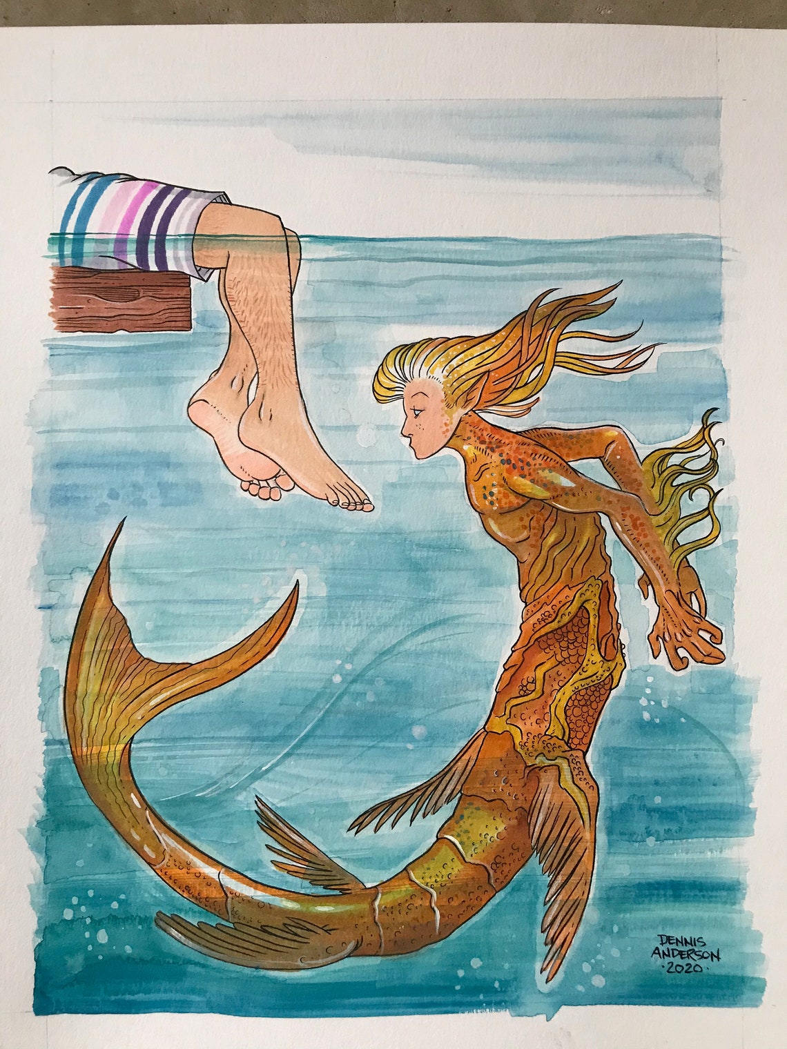 Kuriose Mer-folk Original Aquarell Illustration von Dennis A | Etsy