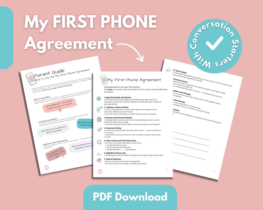 My First Phone Agreement AND Conversation Starters | Printable Family ...