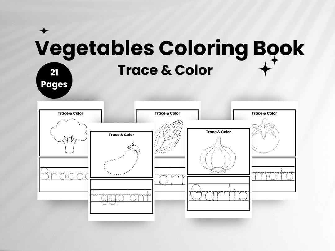 Vegetables Trace and Color Worksheets | Printable Coloring and Tracing ...