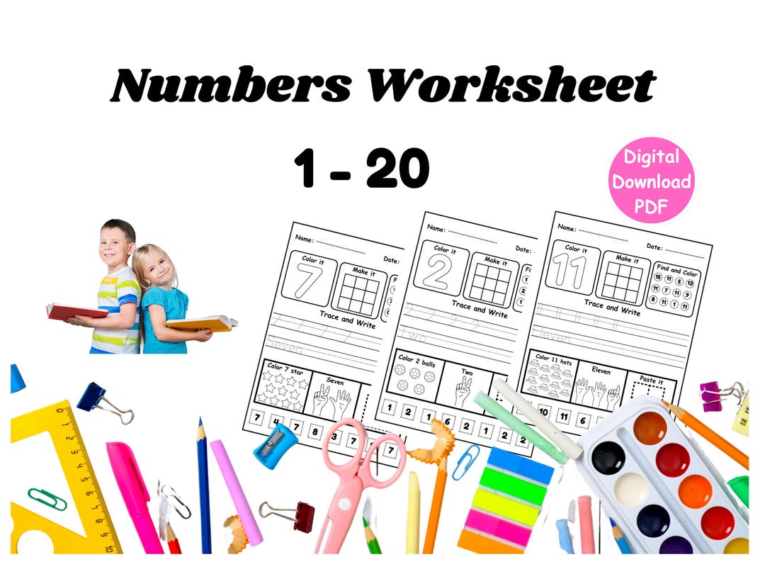 Kindergarten Number Practice | Tracing & Coloring Numbers 1-20 ...