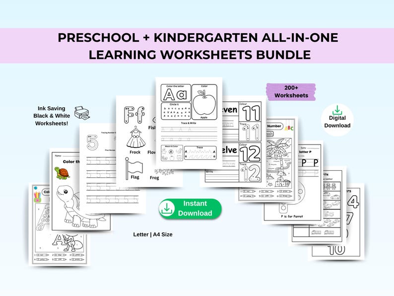 Preschool Learning Workbook | Alphabet, Numbers & Coloring (digital ...