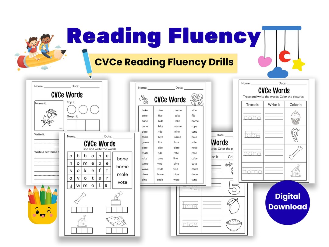 Cvce Fluency Practice Reading Worksheets Phonics Practice | Digital ...