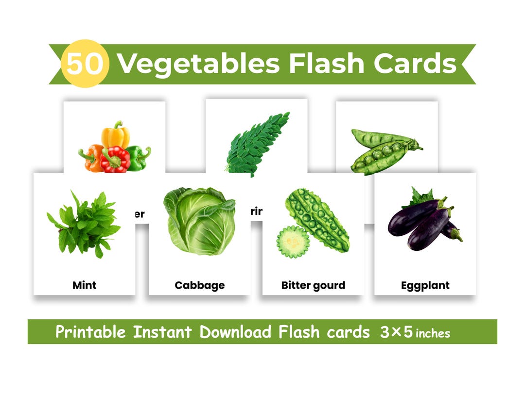 Vegetable Flashcards | Montessori Educational Printable (PDF) - Etsy