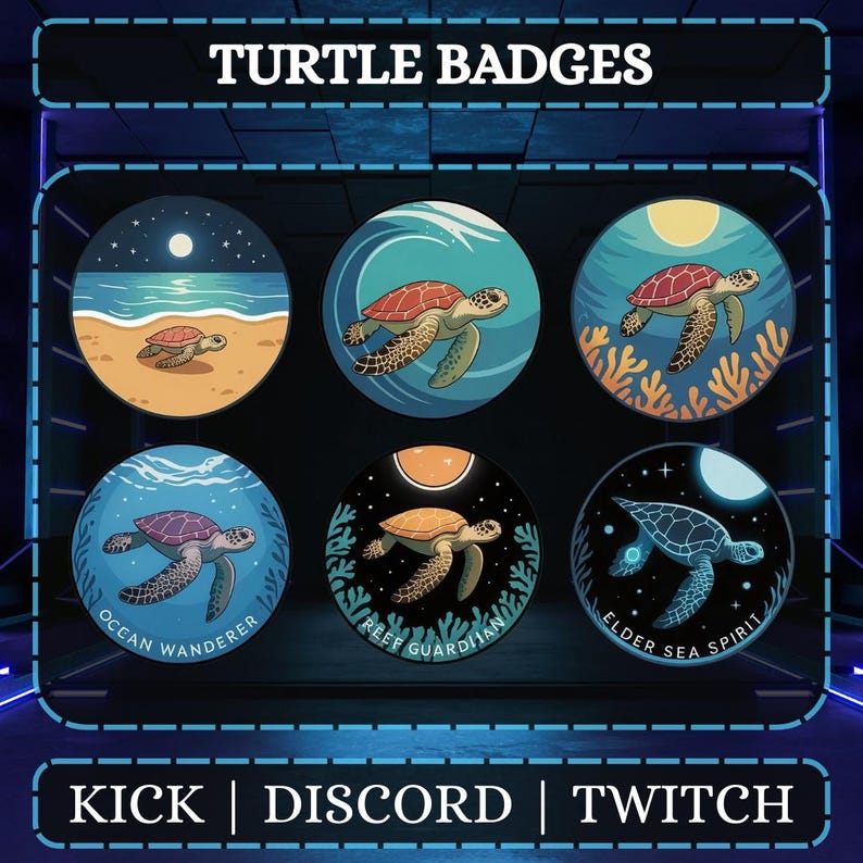 6 Twitch Sub Badges | Turtle Badges | Sea Animal Badges | Kawaii Badges ...