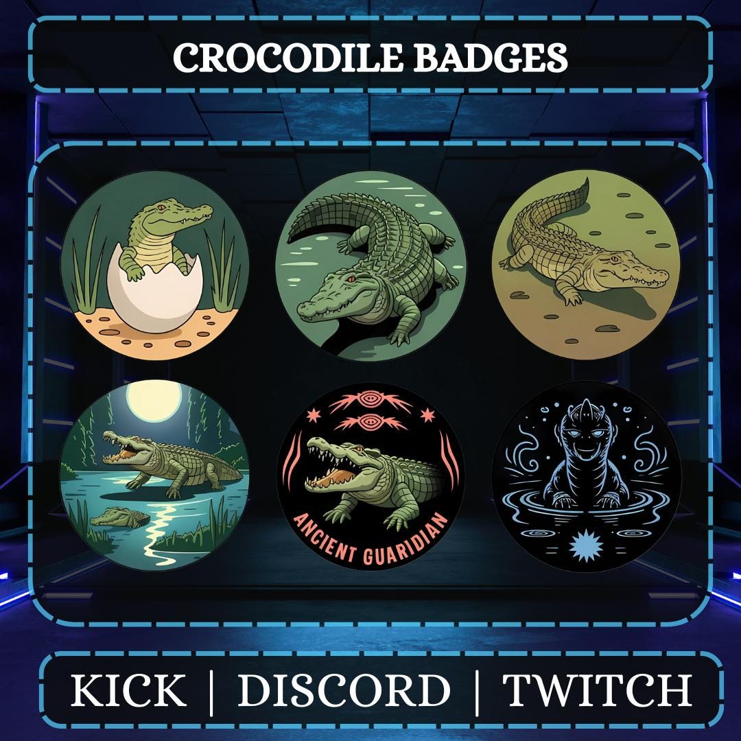 Crocodile Badges | Twitch Sub Badges and Bit Badges | Set of 6 Animal ...