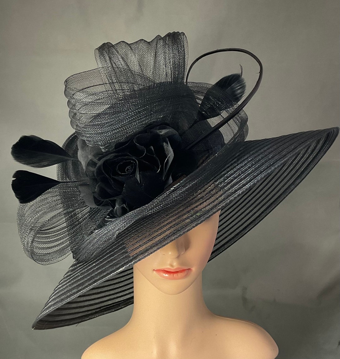 Black Wide Brim Church Hat: Ascot, Tea Party, Funeral - Etsy