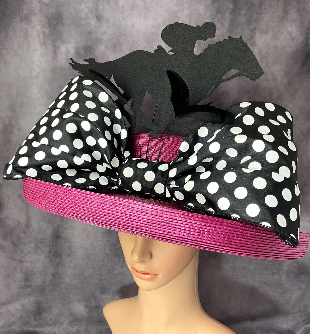 Red Magenta Purple Kentucky Derby Hat With Black White Polka Dot Bow ...