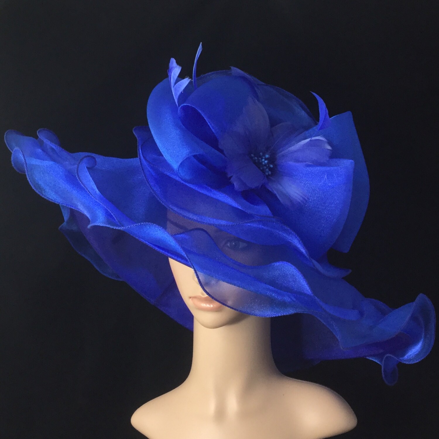 Royal Blue Kentucky Derby Hat With Big Bow and Feather Flower - Etsy