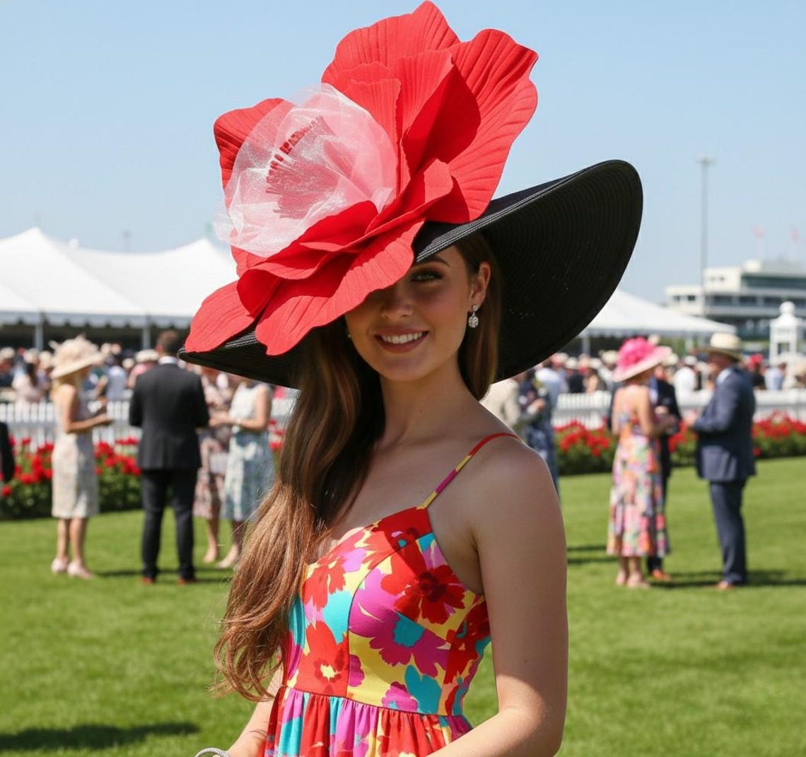 Kentucky Derby Hat, Black Wide Brim, Red Flower Fascinator - Etsy