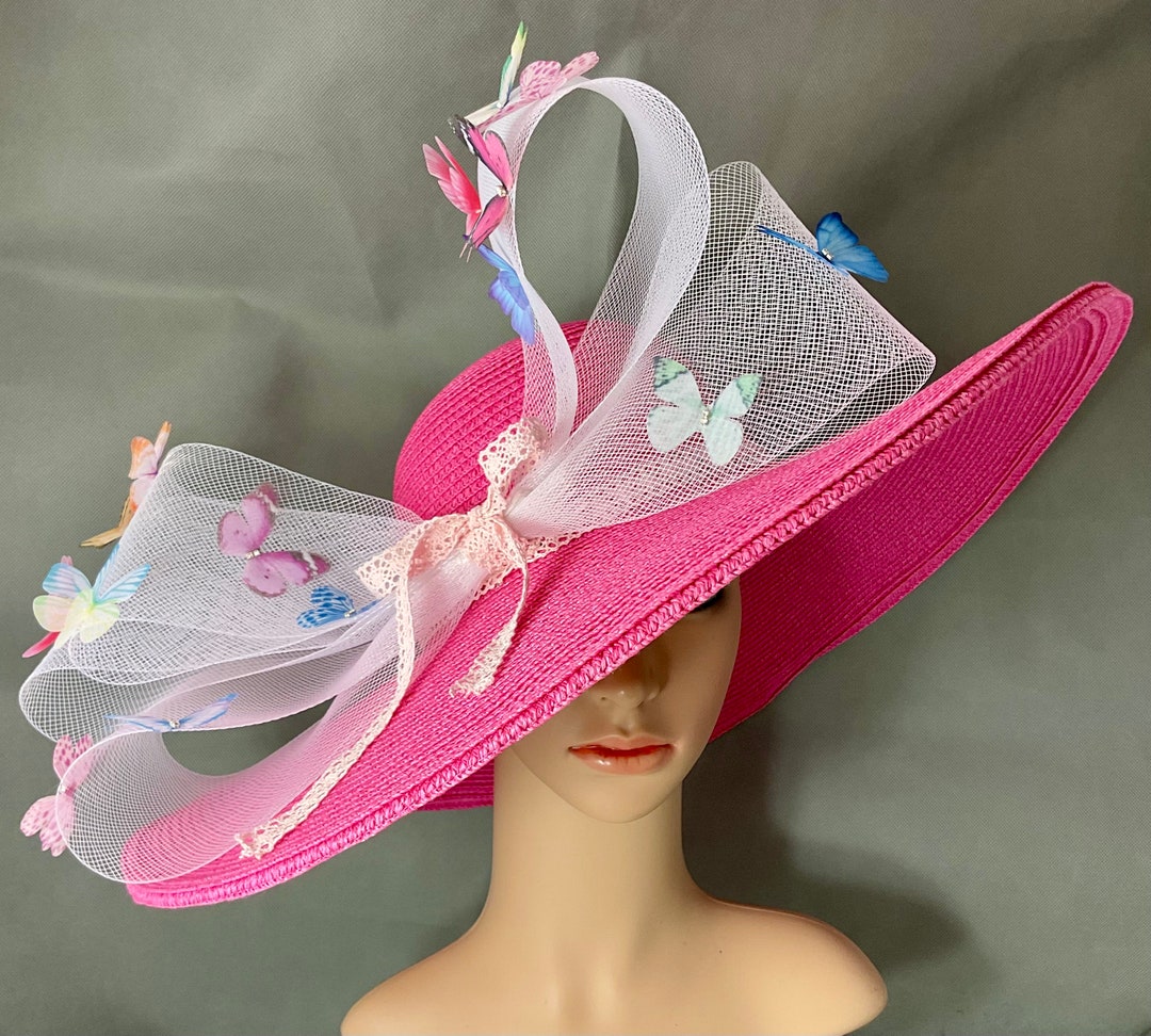 2024 Spring Large Bow Pink Kentucky Derby Hat With Colorful Rainbow ...