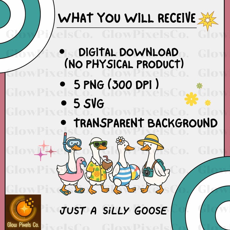 Silly Goose Summer PNG SVG Bundle: Retro Beach Clipart - Etsy