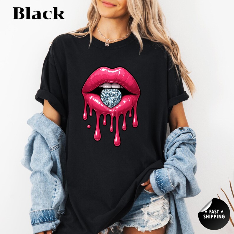 Pink Dripping Diamond Lips PNG: Glossy Lip Clipart (digital Download ...