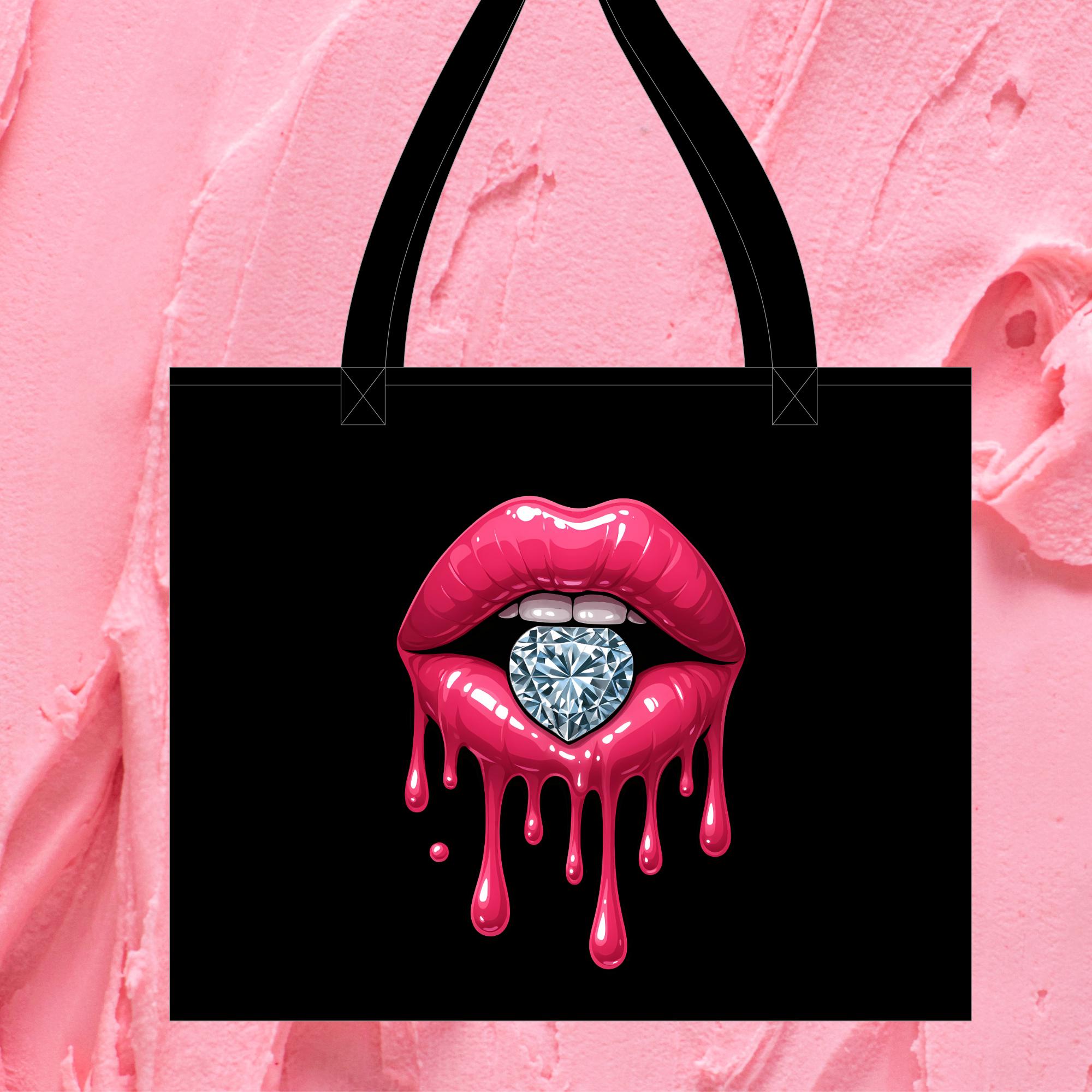 Pink Dripping Diamond Lips PNG: Glossy Lip Clipart (digital Download ...