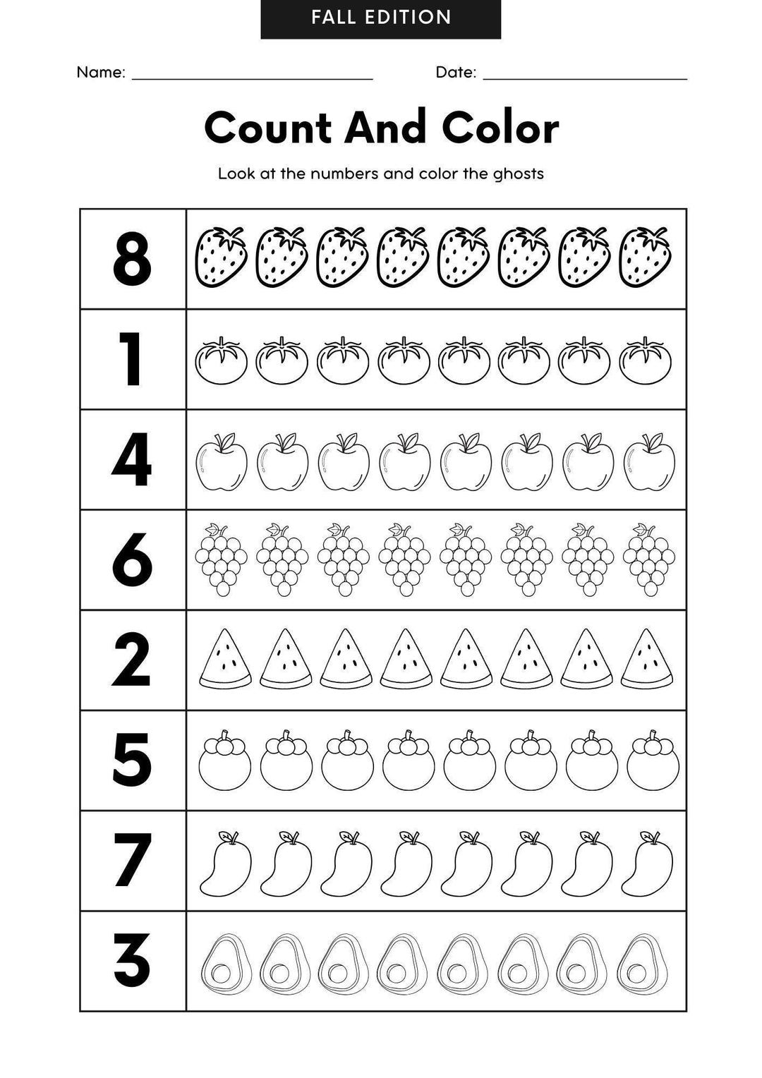 Fall Count and Color Math Worksheet - Etsy Canada
