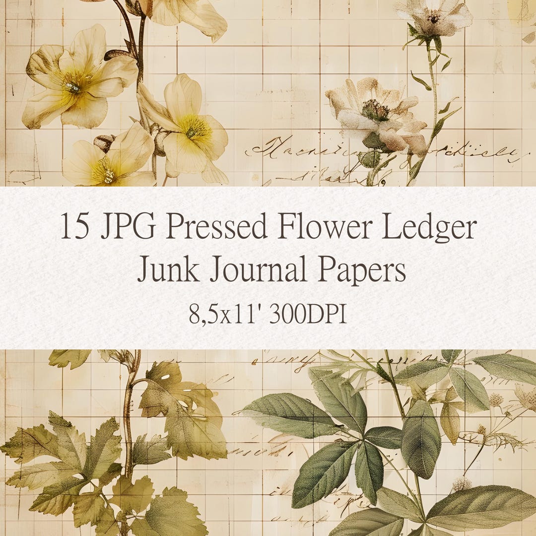 Pressed Flower Ledger Paper Junk Journal Printable Craft Kit Vintage ...
