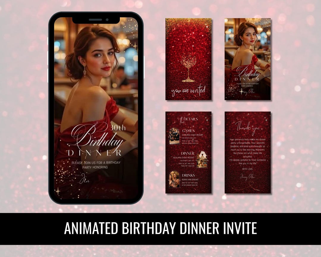 Animated Birthday Dinner Invitation: Red Roses, Editable Canva Template ...