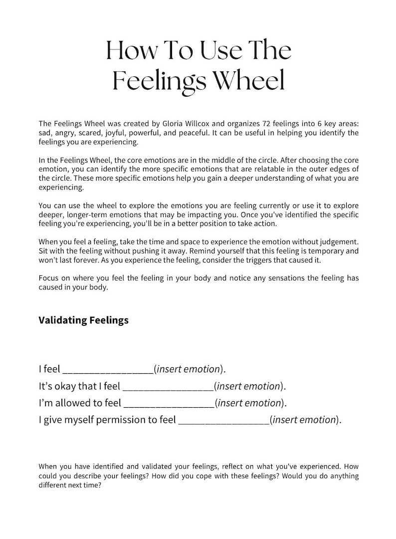 Feelings Wheel Workbook, Emotional Regulation Workbook for Moms ...