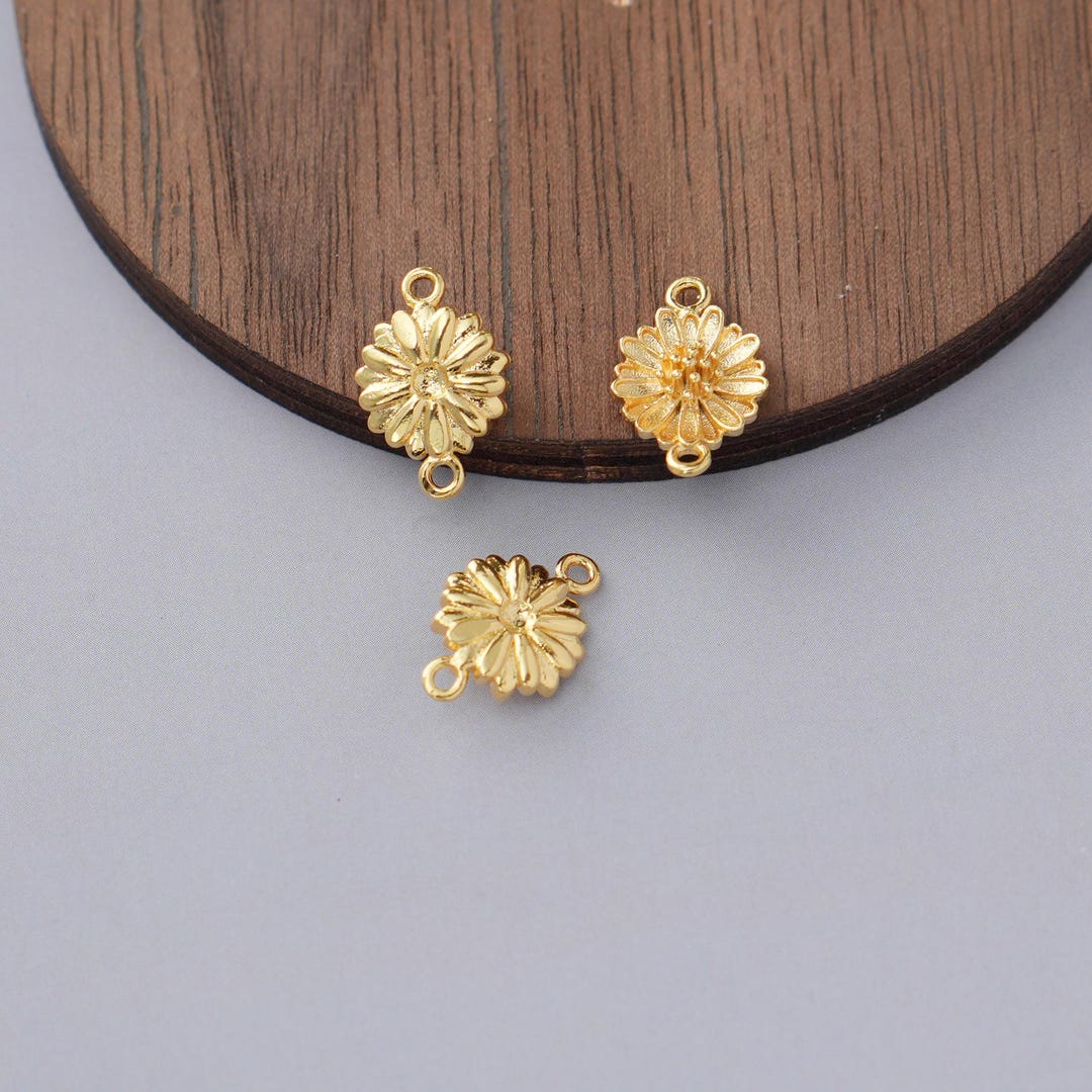 24K Gold Plated Daisy Connector, 8.5mm Flower Link Charm, DIY Jewelry ...