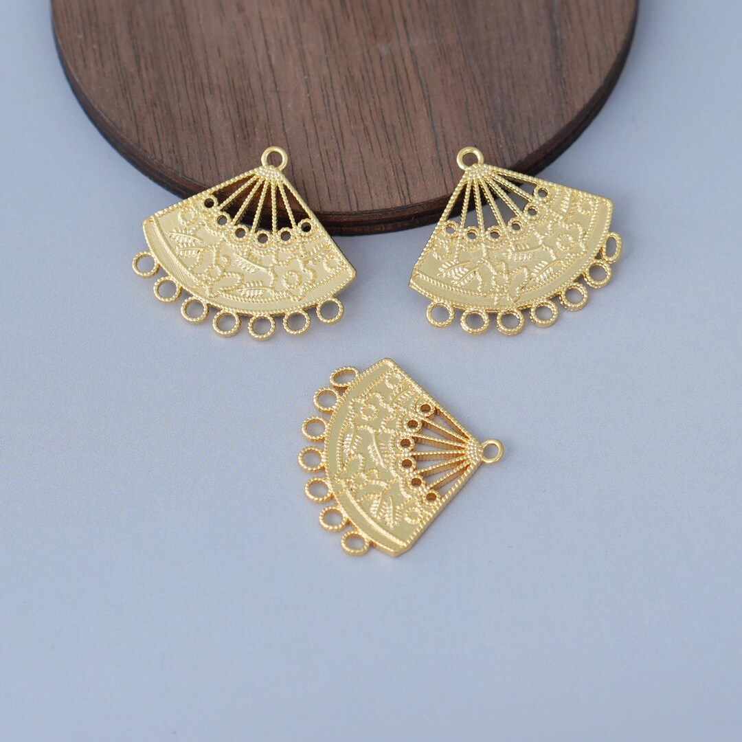 24k Gold Plated Brass Multi-hole Fan Charm, 25x22mm Connector Pendant ...