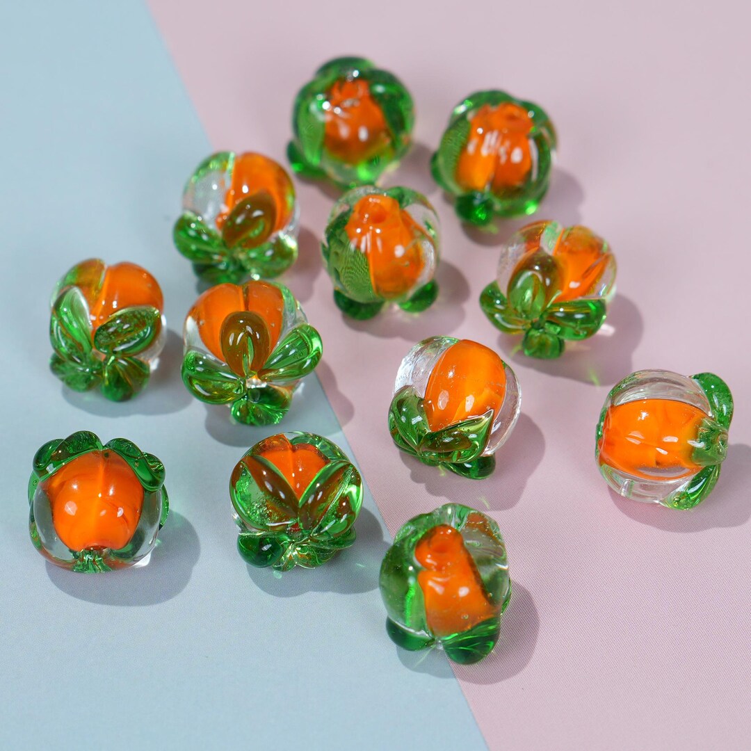 4PCS Glass Persimmon Bead – Kawaii Fruit Lampwork Bead With Hole, Cute ...