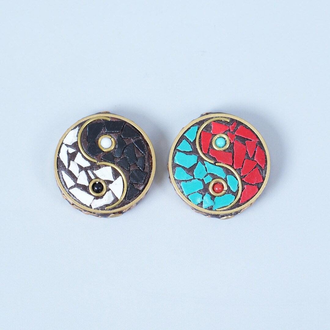 Nepal Yin Yang Inlay Beads, Tibetan Mosaic Spacer Beads, Handmade Brass ...