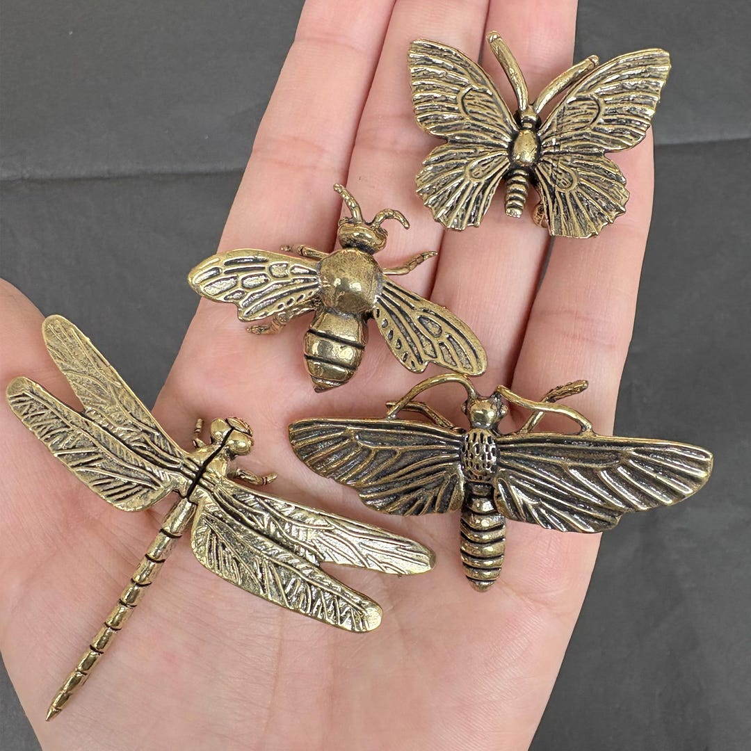 Vintage Brass Dragonfly Butterfly Bee Moth Figurines, Retro Insect ...